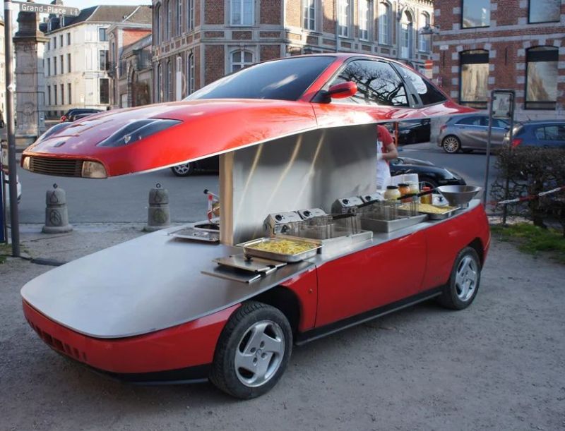 Benedetto Bufalino Turns Red Fiat Coupe into Street Food Car