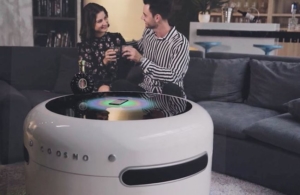 Coosno Smart Coffee Table with Voice-Controlled Refrigerator