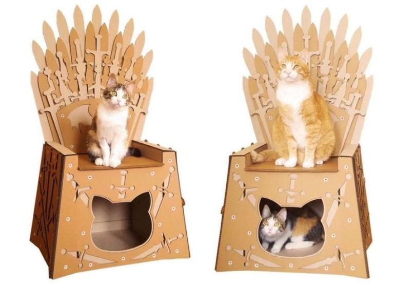 An Easy to Assemble Iron Throne Cardboard Cat House is Selling on Etsy