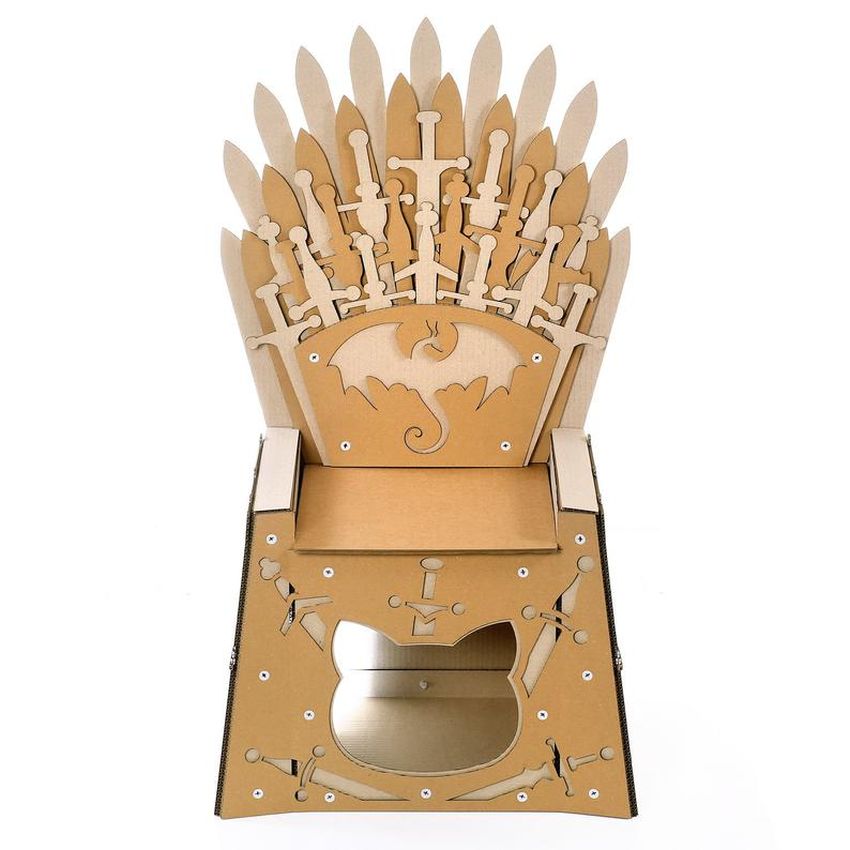 An Easy to Assemble Iron Throne Cardboard Cat House is Selling on Etsy