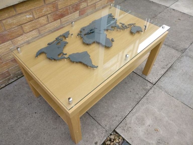 DIY-er Builds Coffee Table with Backlit World Map Beneath a Glass Top