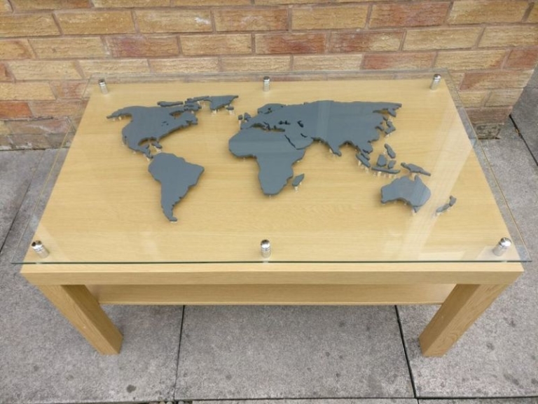 DIY-er Builds Coffee Table with Backlit World Map Beneath a Glass Top