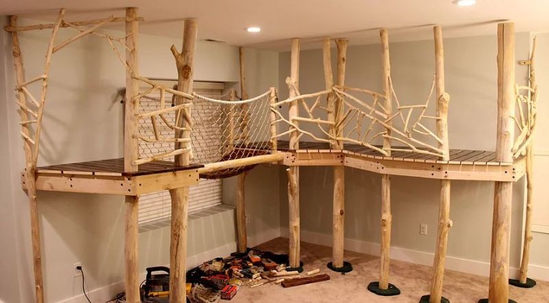 Dad Builds Amazing Indoor Treehouse for His Kids