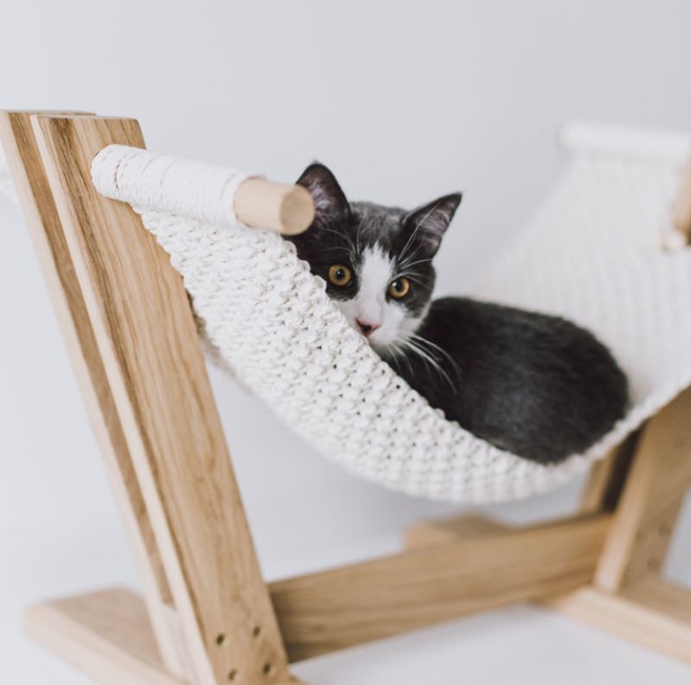 Handmade Eco-Friendly Macrame Cat Hammock Cradles her in Comfort