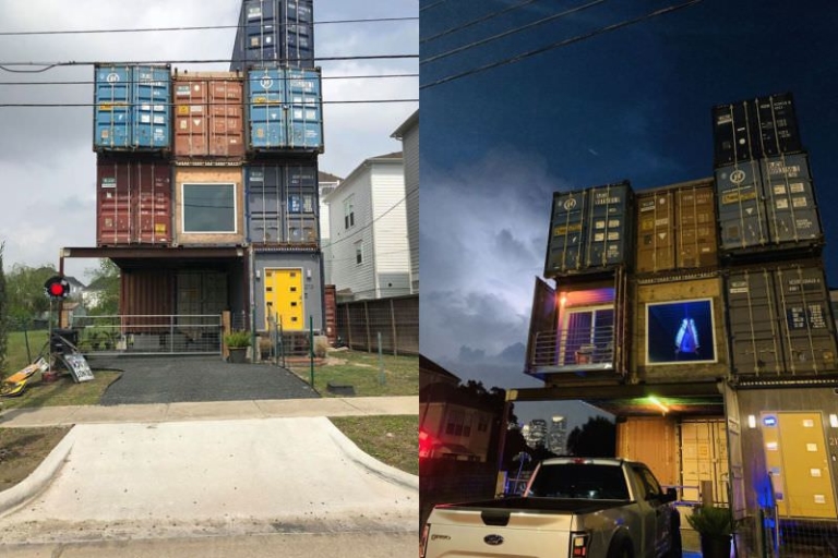 Man Builds Three-Story Shipping Container house in McGowen St, Texas