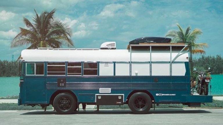Couple Travels Full-Time in Converted Bus Home with Baby Girl & Dog
