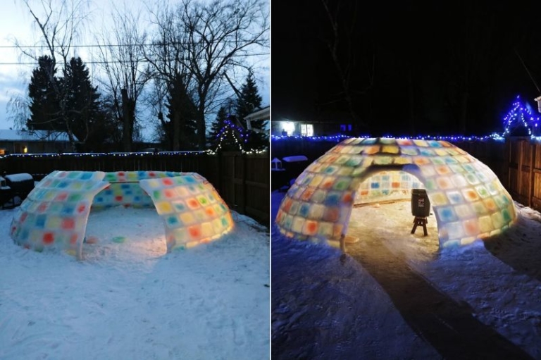 Edmonton Dad Builds Life-Sized Ice Igloo in His Backyard