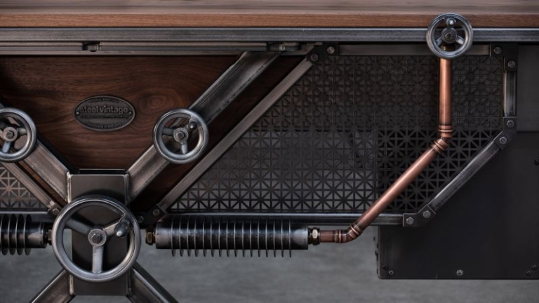 Steampunk Desk by Steel Vintage has X-Shaped Legs