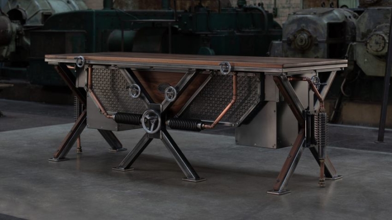 Steampunk Desk by Steel Vintage has X-Shaped Legs