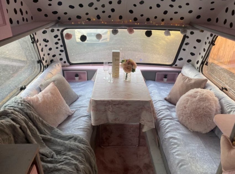 Scottish Couple Converts Run-Down Caravan into Pink Haven