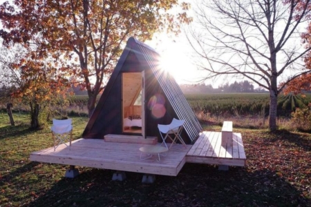 Bivvi A-Frame Prefab Cabins are Usable as Trailer or Stationary Tiny Home