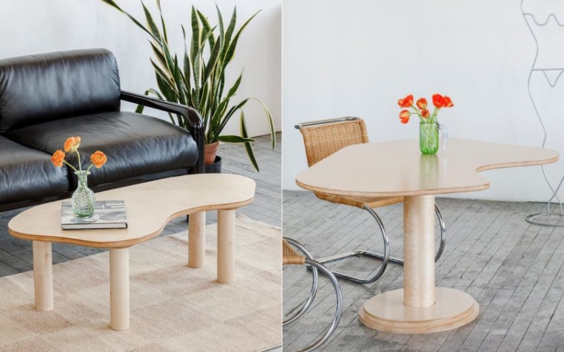 Wiggle Room's new Wiggly Tables owe Their Curves to Birch Wood