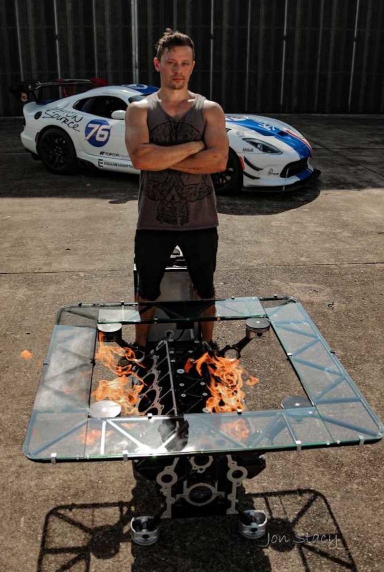 Dodge Viper V10 Engine Turned Into Coffee Table Fireplace