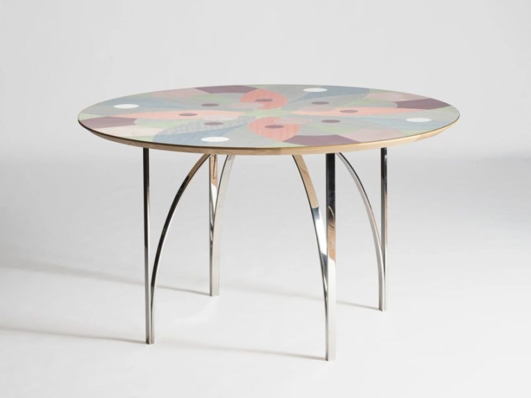 Archie Wooden Table by Serena Confalonieri is Poised on Steel Arches