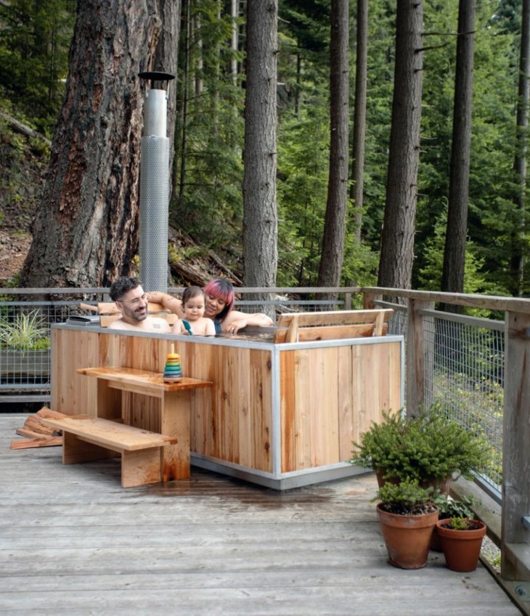 This Recyclable Wood-Burning Hot Tub is Your Recliner For Soothing Soak