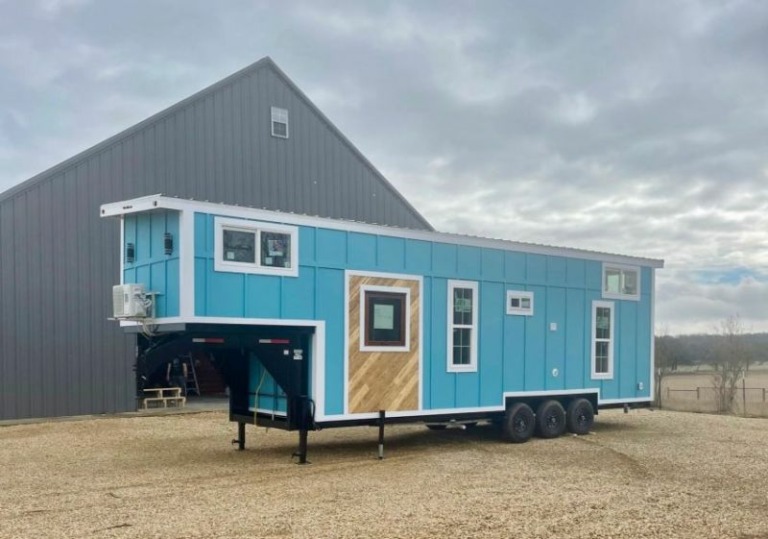 Tiny House by Tiny Heirloom Parades Stunning Blue Finishes Inside Out