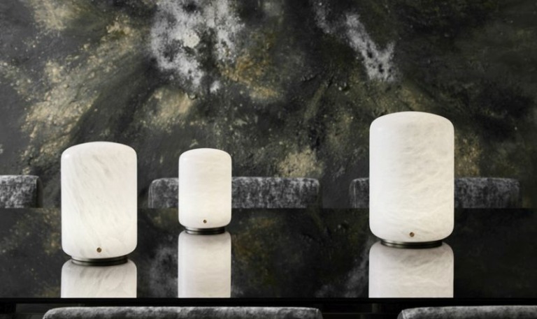 Capsule Table Lamps by Foster & Partners are Made From Alabaster Rock
