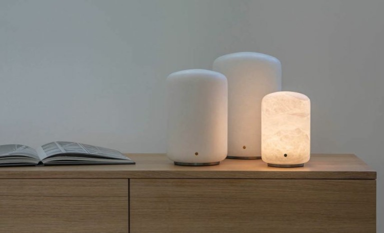 Capsule Table Lamps by Foster & Partners are Made From Alabaster Rock