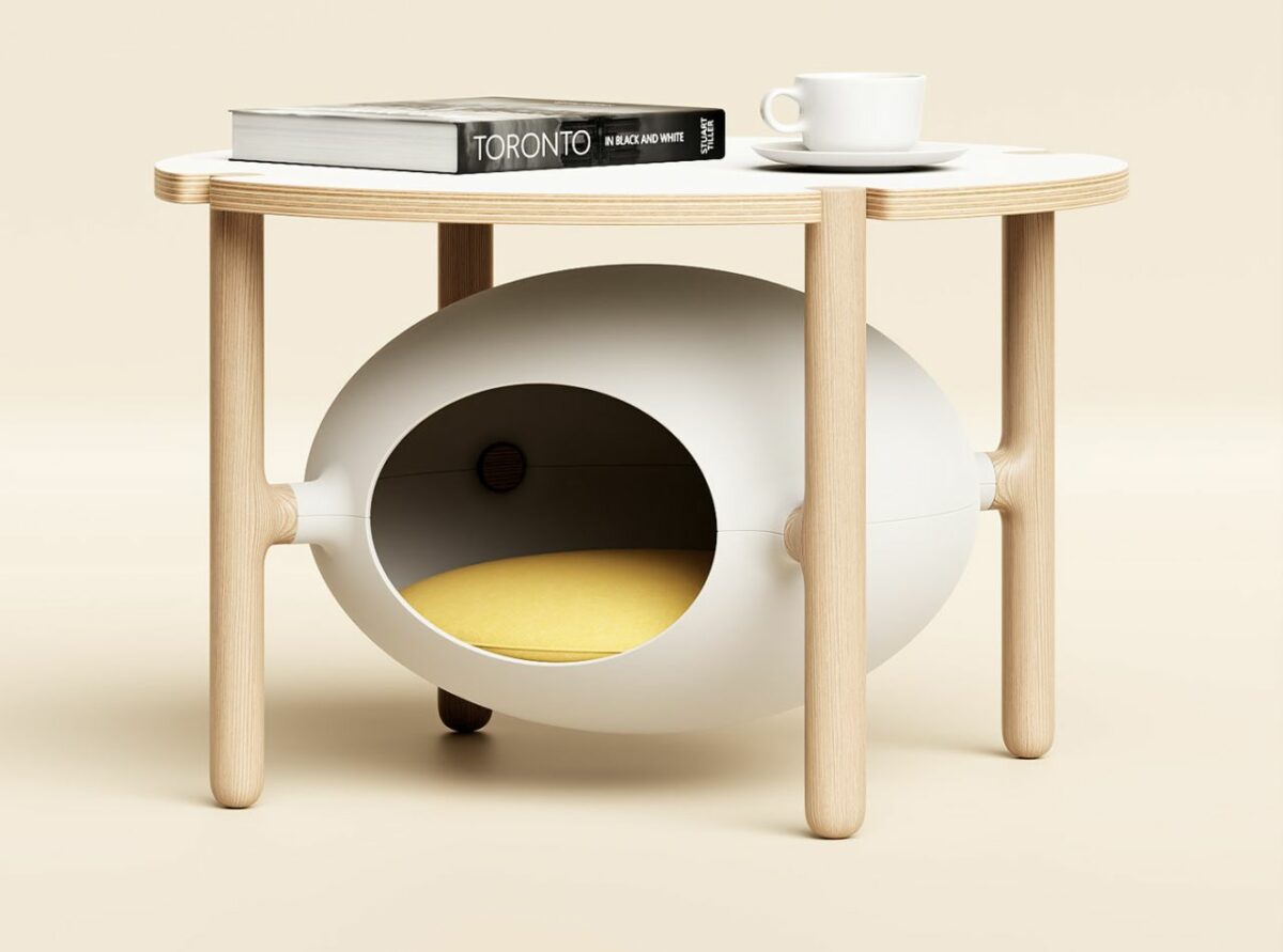 This Round Coffee Table Doubles as Cat Bed