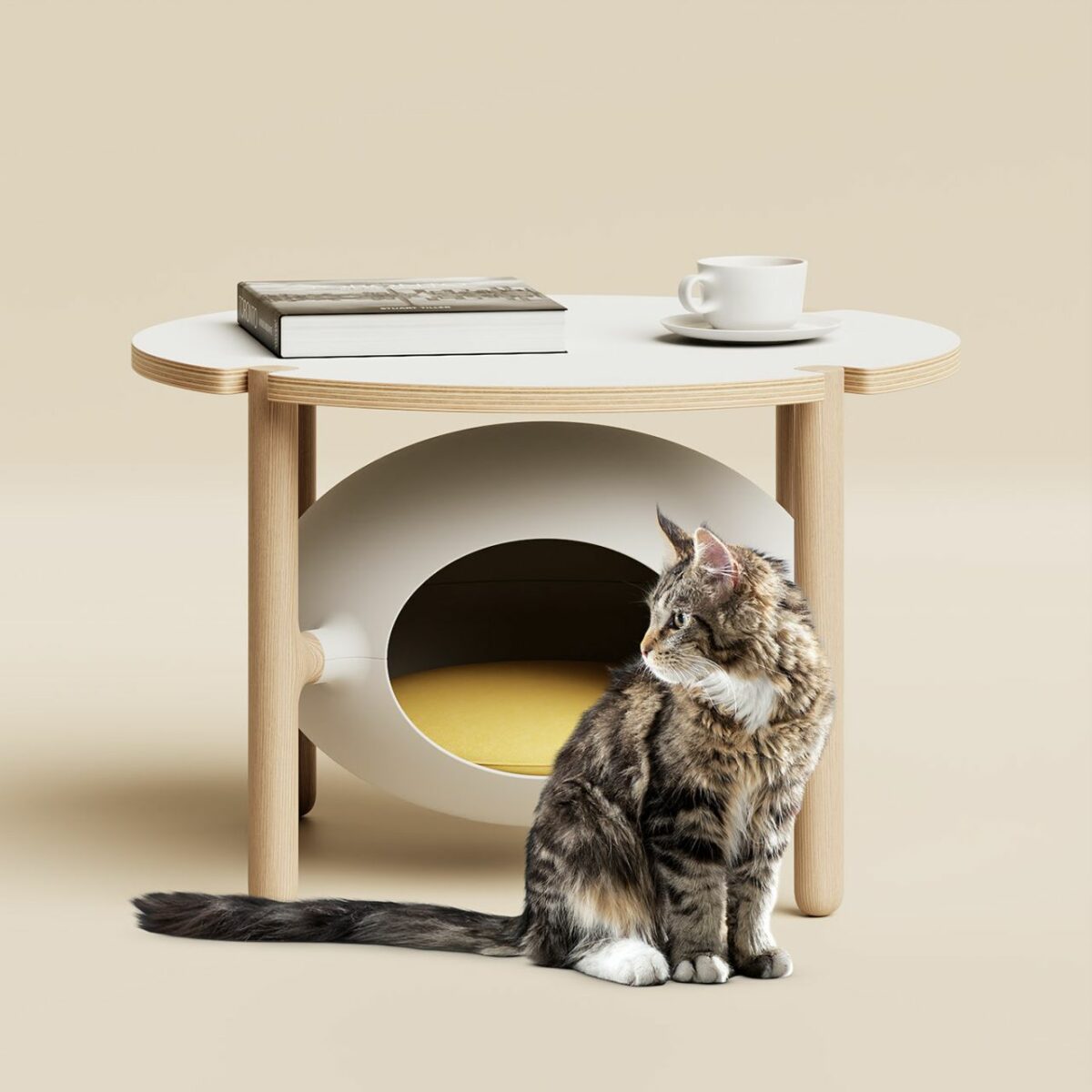 This Round Coffee Table Doubles as Cat Bed