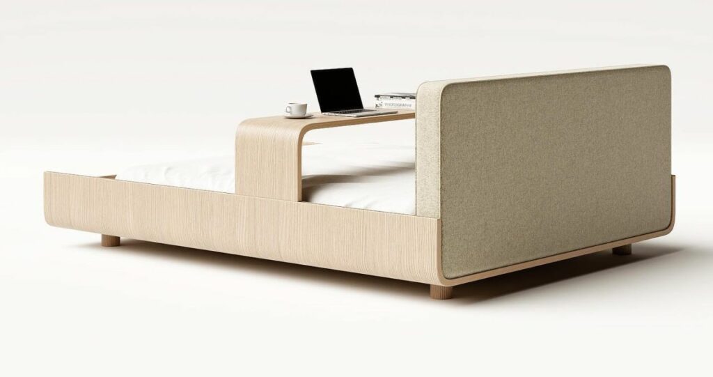 Boomerang Bed is Integrated With Sliding Table Across its Width