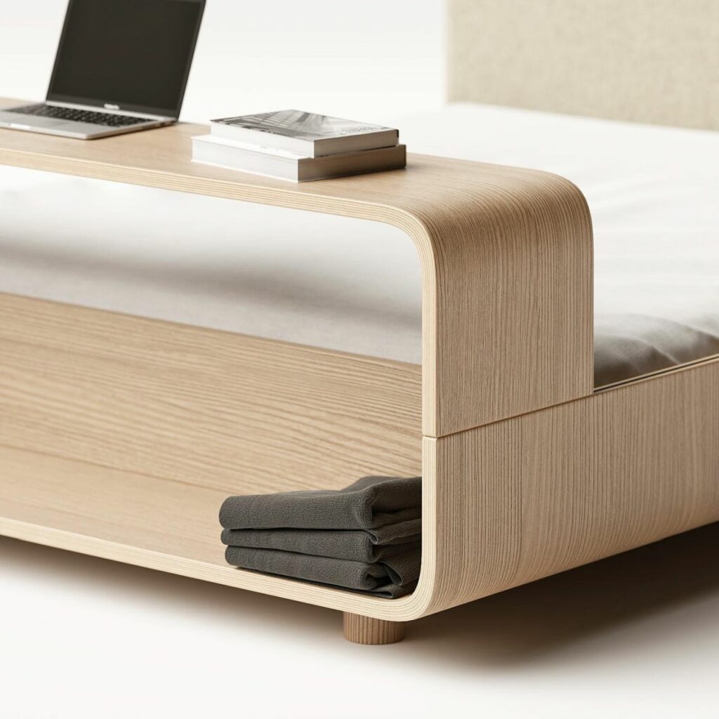 Boomerang Bed is Integrated With Sliding Table Across its Width