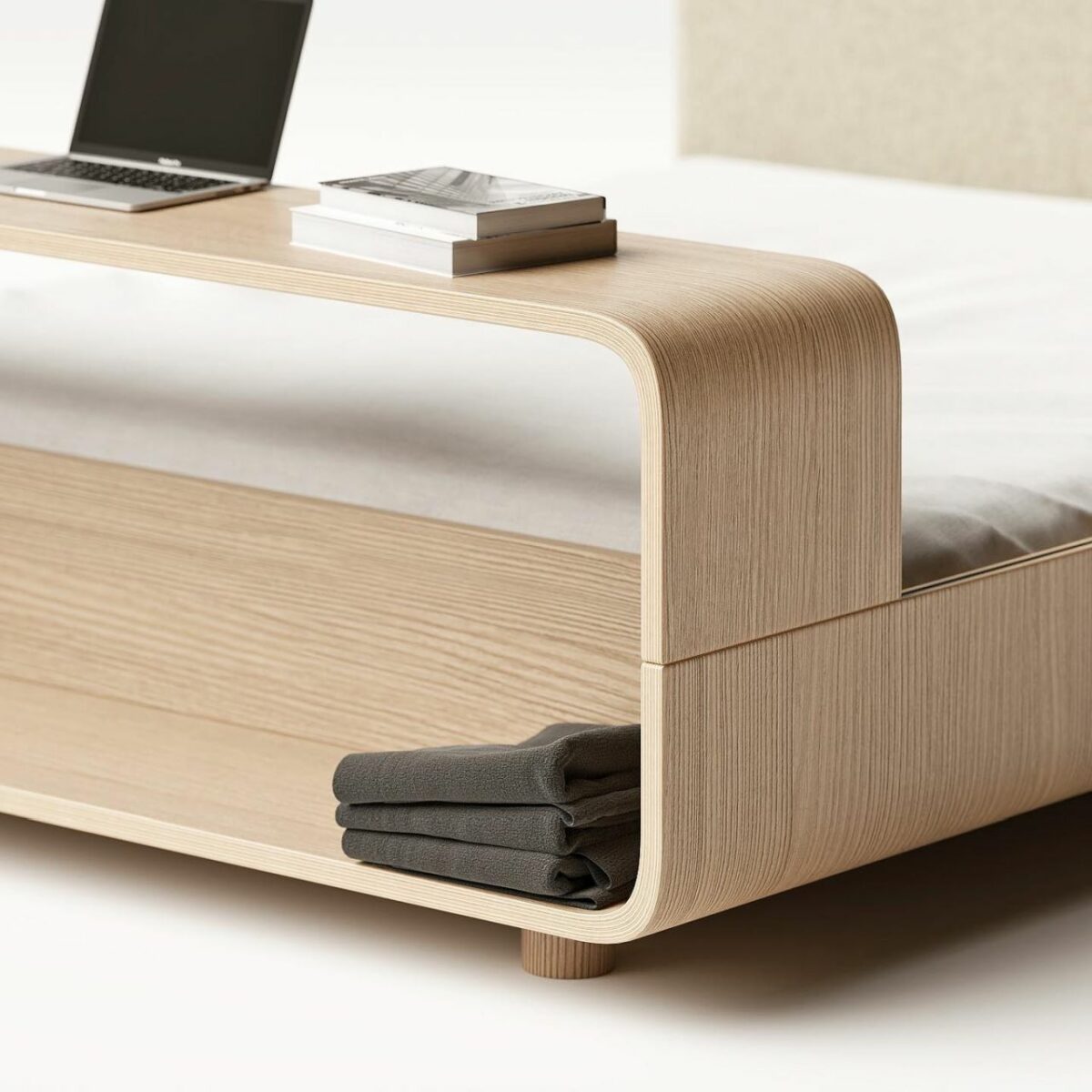 Boomerang Bed is Integrated With Sliding Table Across its Width