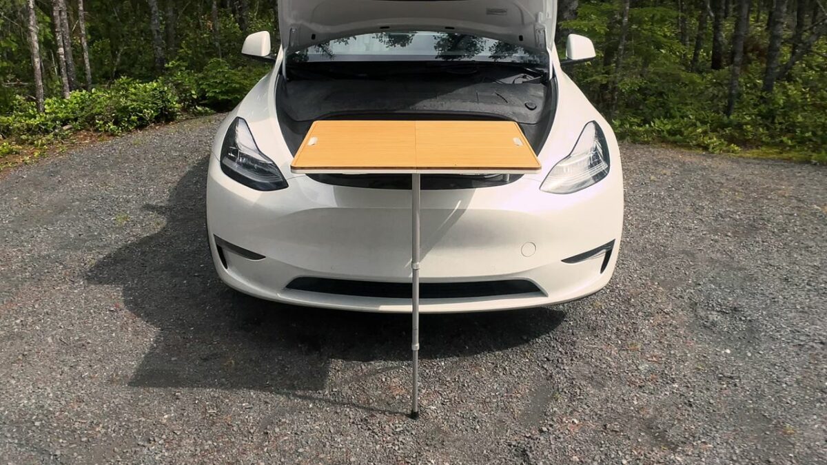 Fruble Foldable Worktop Table Makes Tesla Camping Organized