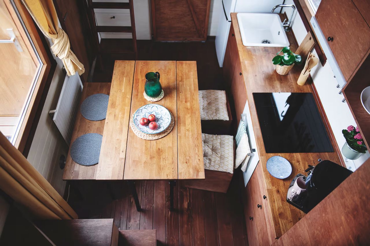 Elise Tiny House on Wheels Features a Raised Living Room