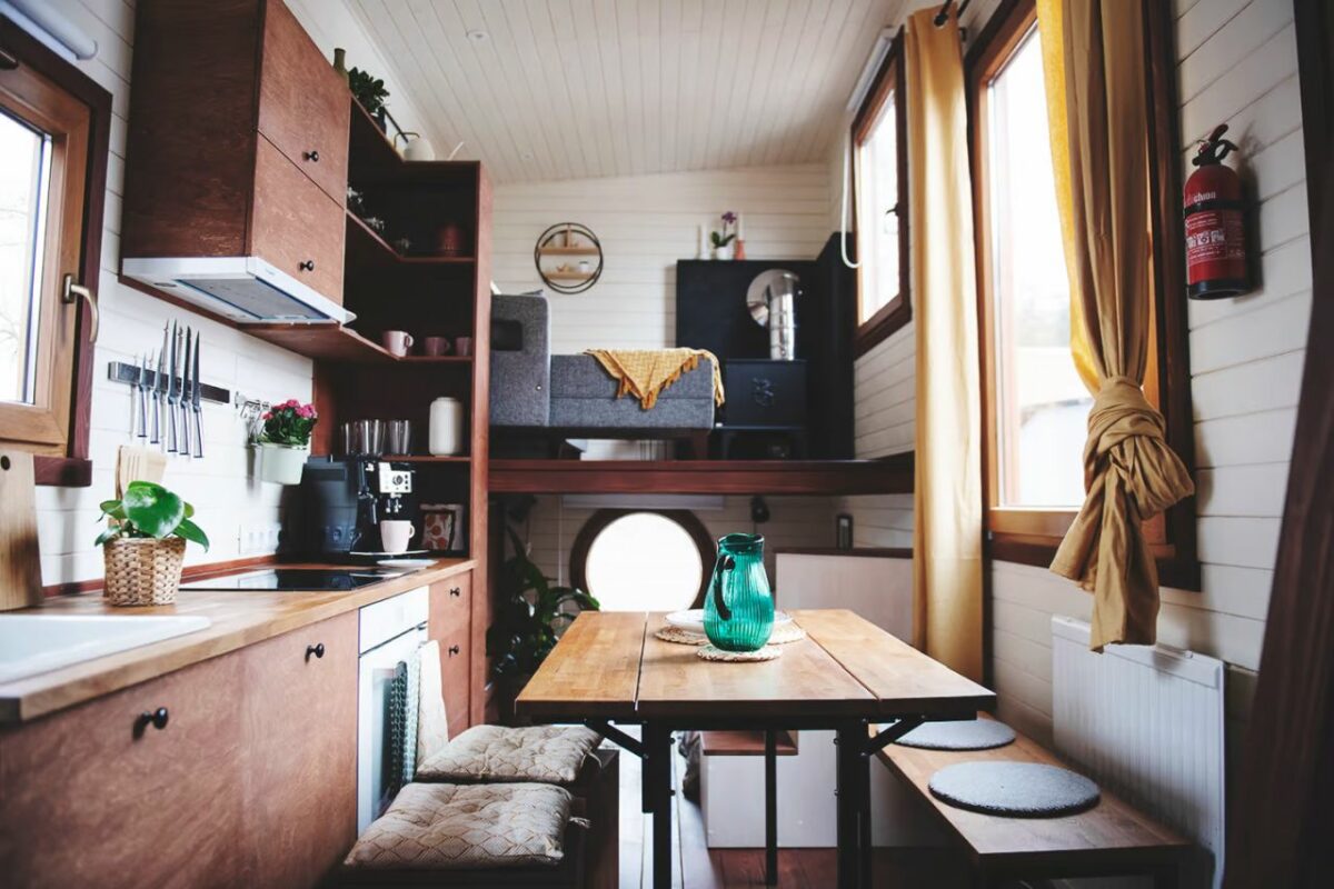 Elise Tiny House on Wheels Features a Raised Living Room