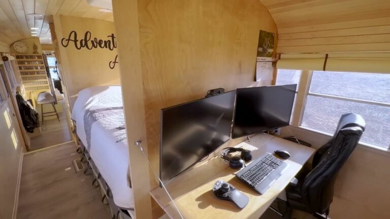 This 40-ft School Bus Conversion has Two Home Offices