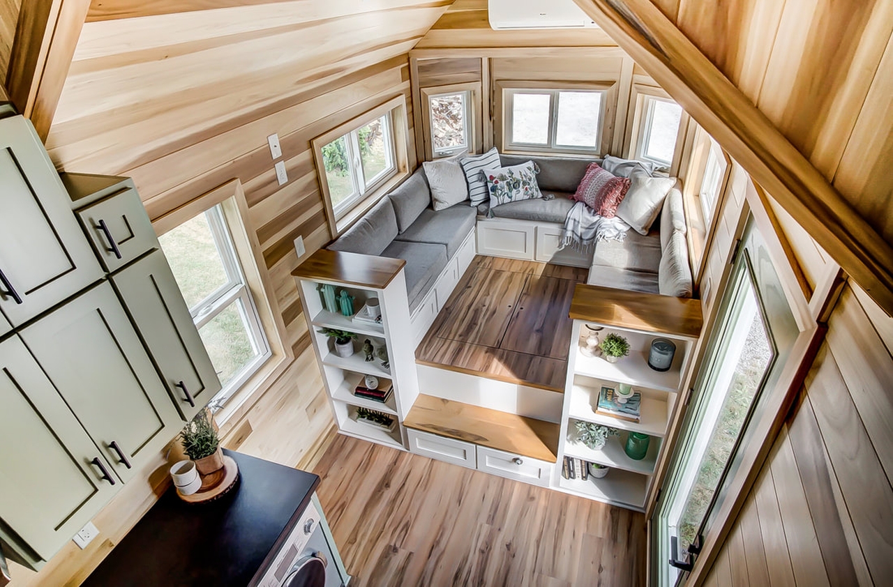 Clover Tiny House Has Elevated Living Room, Gourmet Kitchen