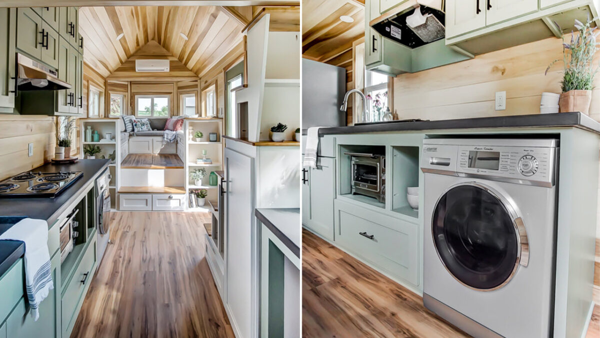 Clover Tiny House Has Elevated Living Room, Gourmet Kitchen