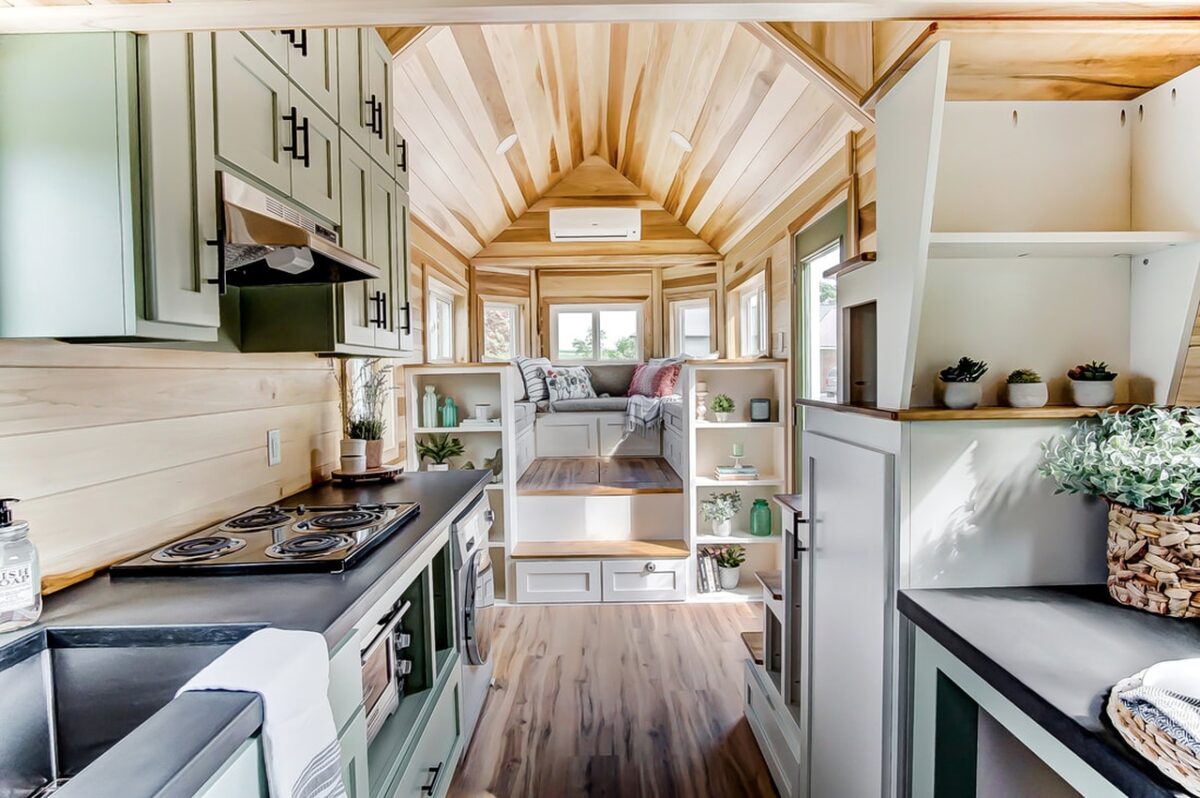 Clover Tiny House Has Elevated Living Room, Gourmet Kitchen