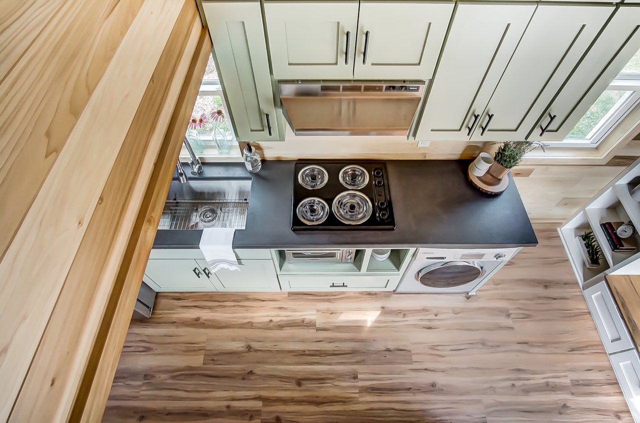 Clover Tiny House Has Elevated Living Room, Gourmet Kitchen