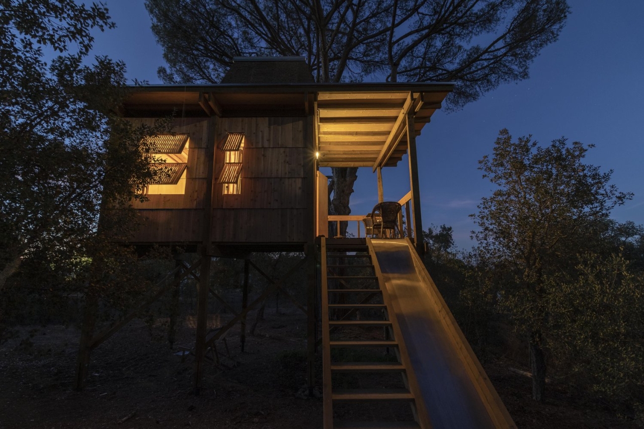 Madeiguincho’s Columba Treehouse has Playful Slide and Skylight