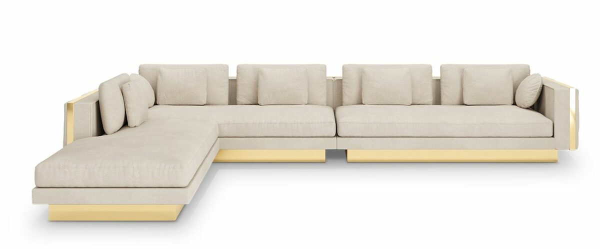 Lapiaz Modular Sofa Mimics Karst Forms With Brass and Fabric