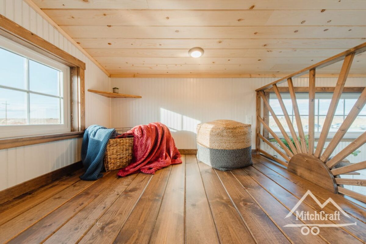 Summer's 32'x8' Tiny Home has Bed, Living Room in the Loft