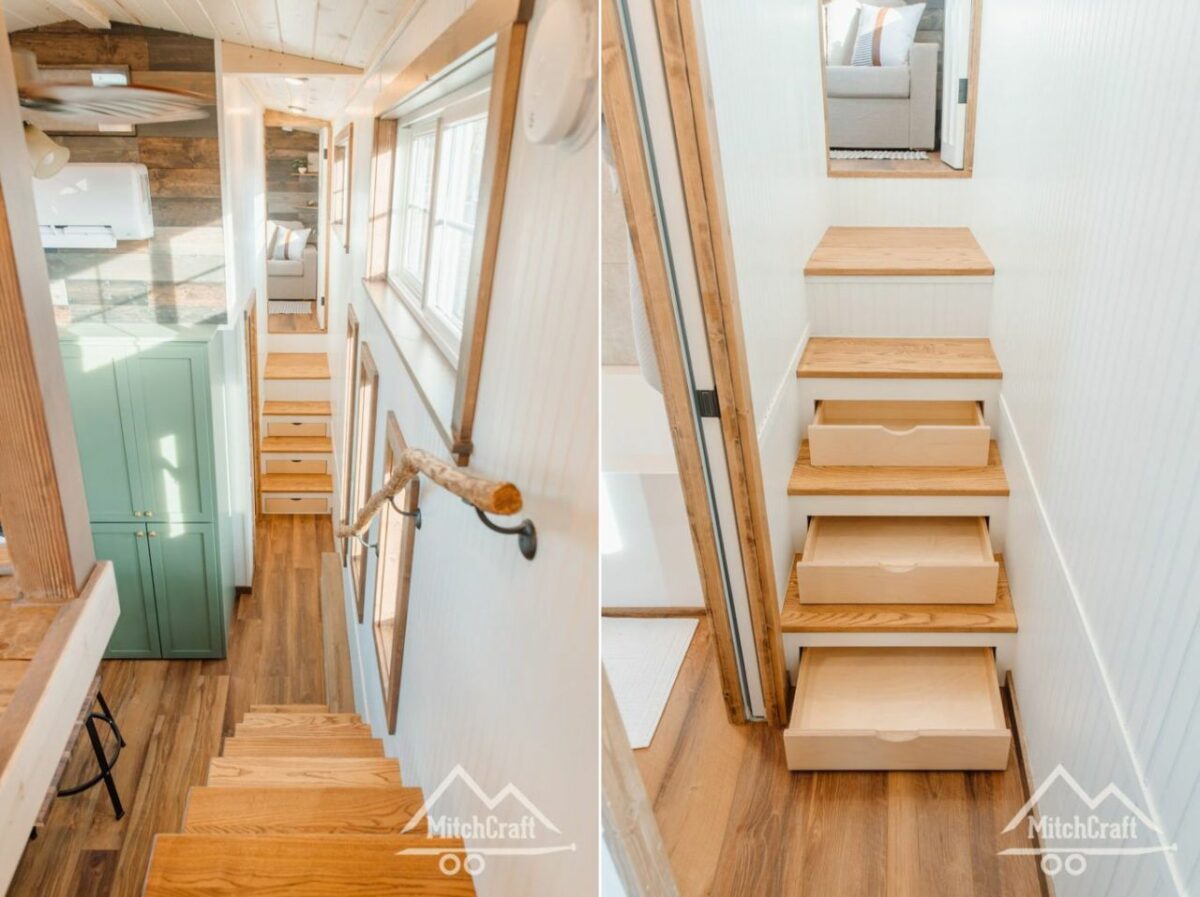 Summer's 32'x8' Tiny Home has Bed, Living Room in the Loft