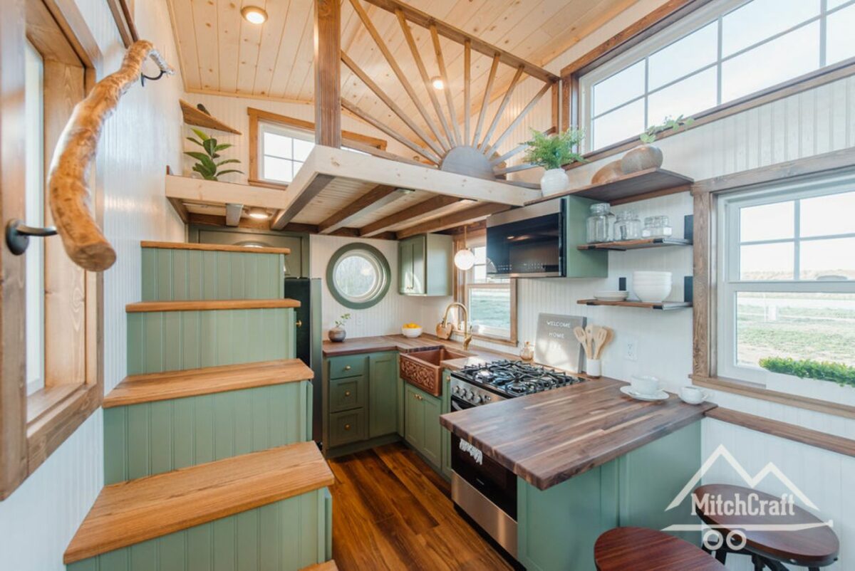 Summer's 32'x8' Tiny Home has Bed, Living Room in the Loft