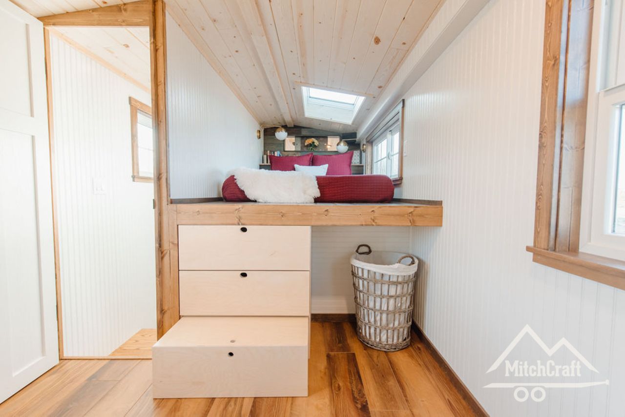 Summer's 32'x8' Tiny Home has Bed, Living Room in the Loft