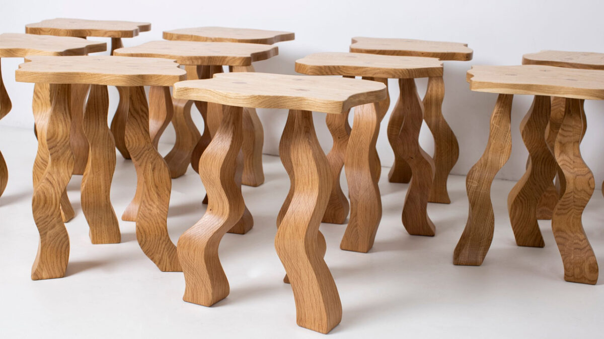 Wilkinson & Rivera’s Limited-Edition Rippled Wooden Stool is Twisted in ...