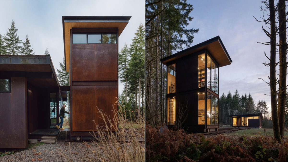 Two-Story Maxon Studio is Mobile Home Office on Railway Track