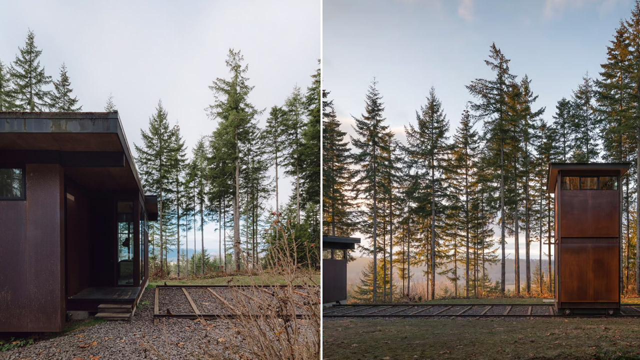 Two-Story Maxon Studio is Mobile Home Office on Railway Track