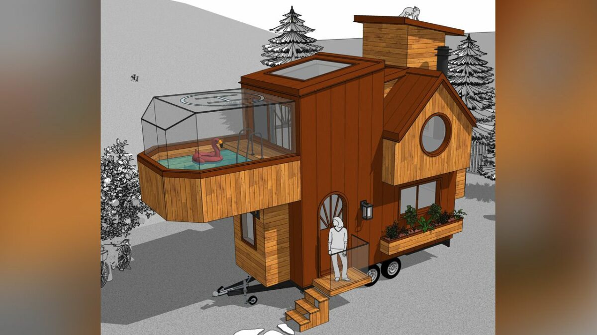 Physics-Defying Tiny House Features Helipad and Swimming Pool