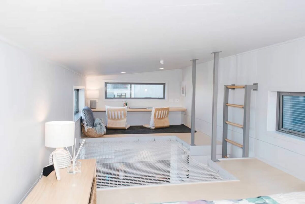 Larissa & Tyler's Tiny House has Dual Lofts With Suspension Net