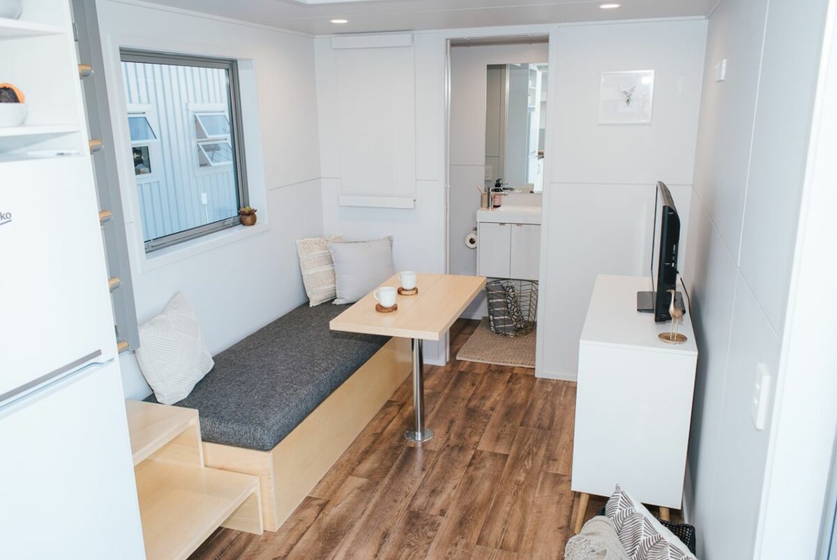 Larissa & Tyler's Tiny House has Dual Lofts With Suspension Net