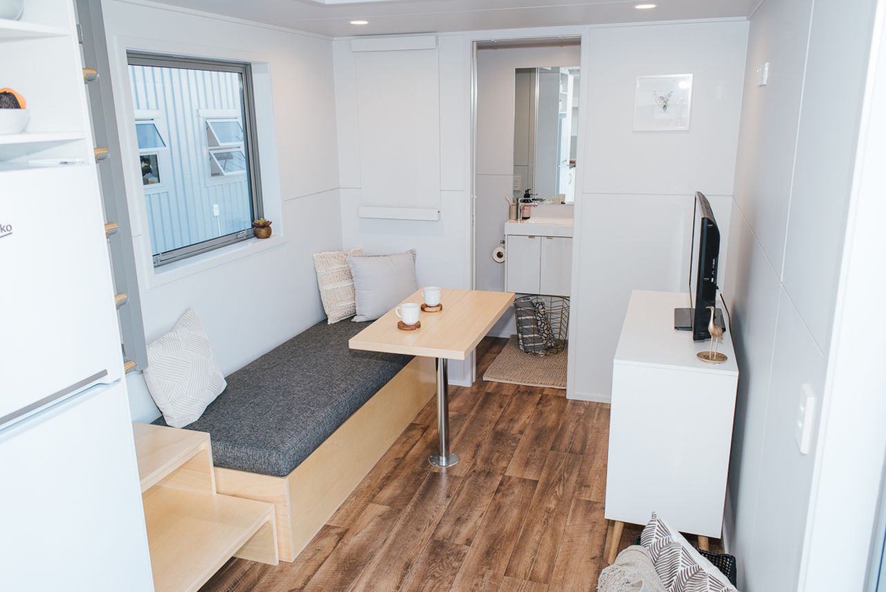 Larissa & Tyler's Tiny House has Dual Lofts With Suspension Net