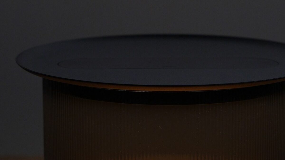 LED Carousel Floor Lamp Features Wireless Charging Tray