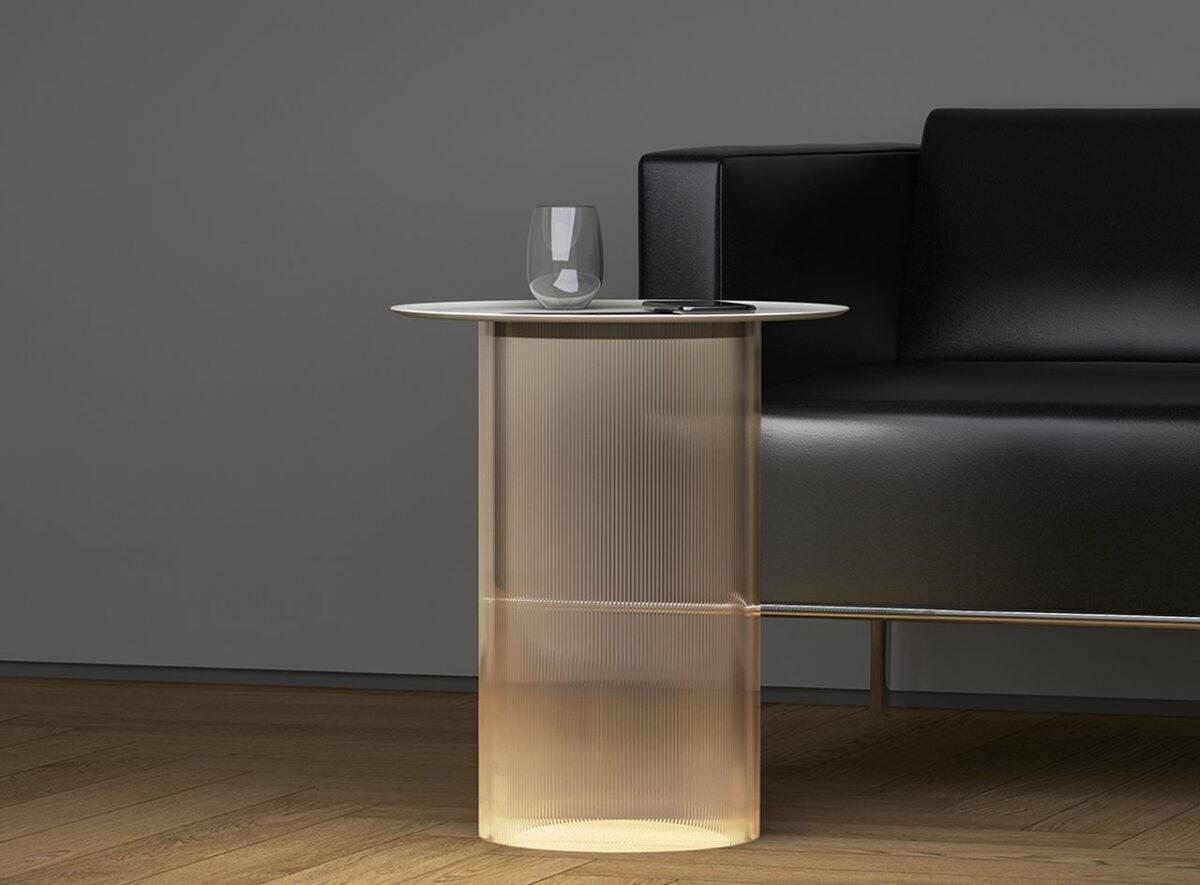 LED Carousel Floor Lamp Features Wireless Charging Tray